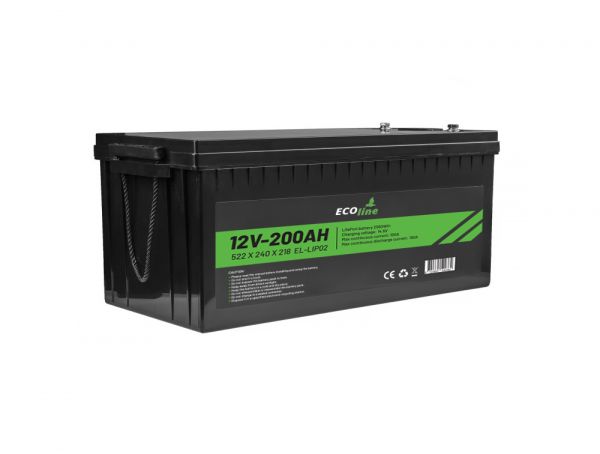 EcoLine - Batterie au lithium LifePo4 12V 200AH - 200000mAh - 522 x 240 ...